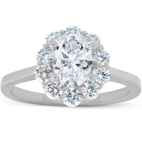 Pompeii3 1 5/8 Ct Oval Lab Created Moissanite & Diamond Halo Engagement Ring White Gold - Size 4 ...