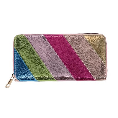 Ctm Women's Vegan Leather Rainbow Striped Wallet, Multi-colored Stripes ...