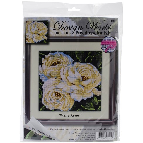 Design Works Needlepoint Kit 10"x10"-white Roses-stitched In Yarn : Target