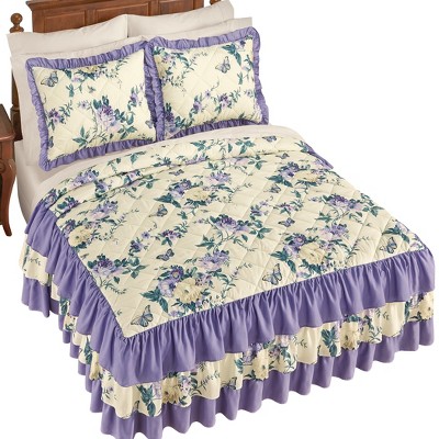 Collections Etc Lavender Floral Butterfly 3-tier Ruffled Bedspread King ...