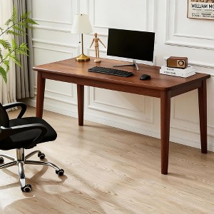 Mid-Century Modern Solid Wood Desk Compact Rubberwood Computer Table ...