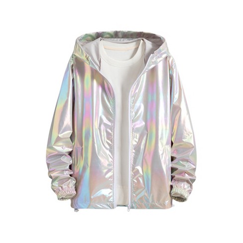 Inspire Chic Men's Metallic Lightweight Zip-up Holographic Hooded ...
