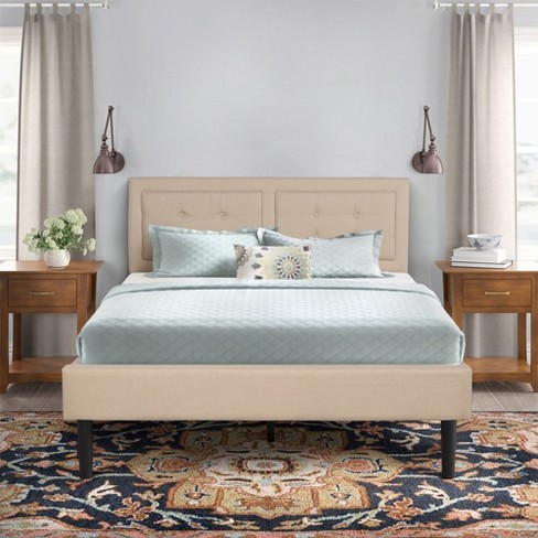 Vecelo Beige Upholstered Bed Wood And Metal Frame Full Platform Bed ...