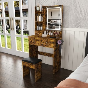 GDFStudio Sneha Modern Wooden Vanity Desk with Adjustable LED Light ...