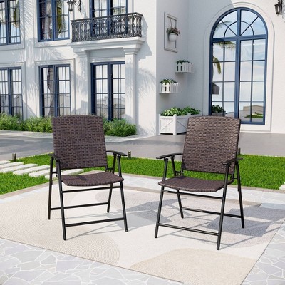Costway Set Of 2 Patio Dining Chairs Stackable With Armrests Garden ...