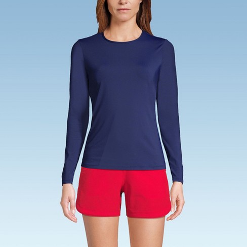 Lands' End Women's Petite Crew Neck Long Sleeve Rash Guard Upf 50 Sun ...