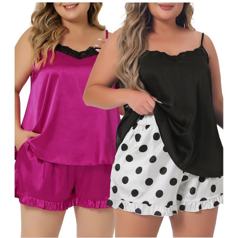 Agnes Orinda Women's Plus Size Satin Lace Trim Ruffle Hem Home Packs ...