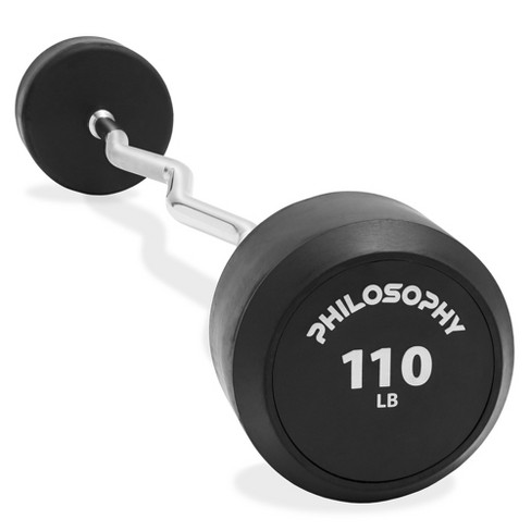 Philosophy Gym Rubber Fixed Barbell, 110 Lb Pre-loaded Weight Ez Curl ...