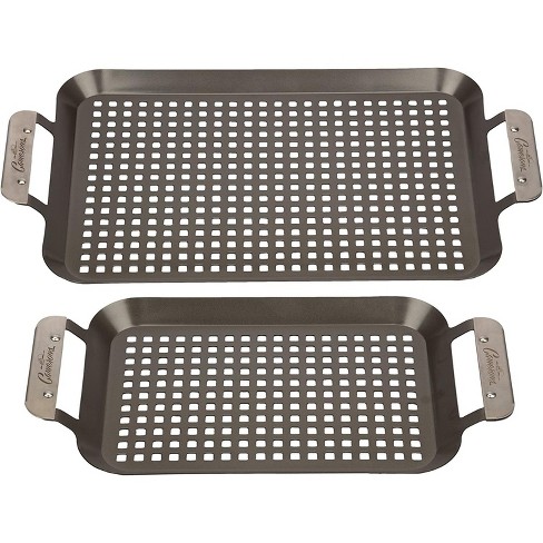 Grill Topper Bbq Grilling Pans (set Of 2) - Non-stick Barbecue Trays W ...