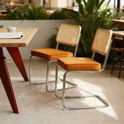 Set of 2 Modern Mid Century Dining Chairs Velvet Rattan Side Accent ...