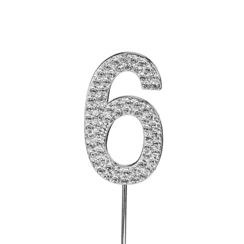 O'creme Rhinestone Silver-colored Number-6 Cake Topper 1-1/2 Inch : Target