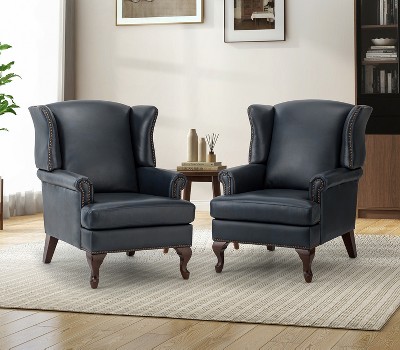Set Of 2 Helmuth Wooden Upholstery Genuine Leather Armchair For ...