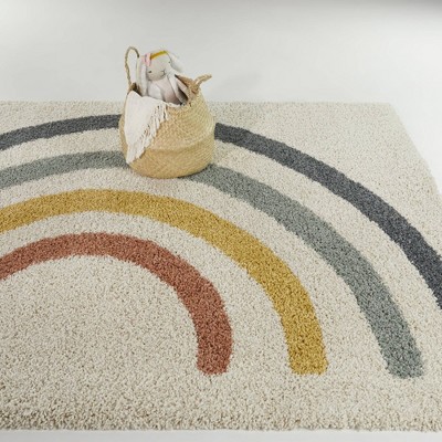 5'3"x7' Anna Rainbow Shag Kids' Rug Ivory - Balta Rugs : Target
