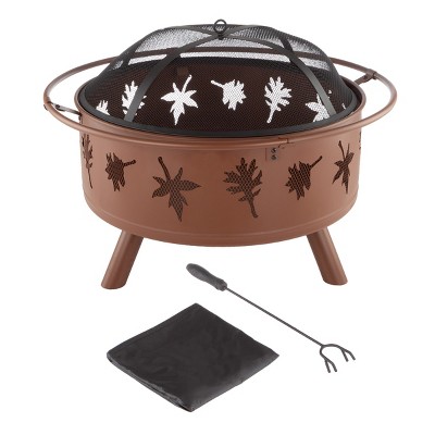 Nature Spring Round Outdoor Fire Pit With Leaf Cutout Design - 32 ...