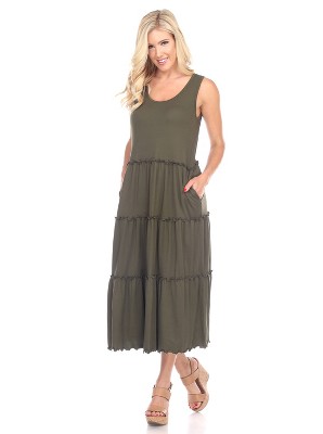 Women's Scoop Neck Tiered Midi Dress Green Small - White Mark : Target