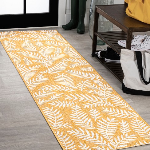 2' X 8' Nevis Palm Frond Indoor/outdoor Runner Rug, Yellow/cream ...