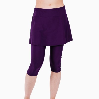Calypsa Women's Chlorine Resistant Skirted Swim Capris Plus Size ...