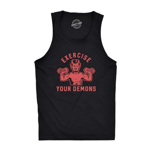 Mens Exercise Your Demons Fitness Tank Funny Halloween Fitness Workout ...