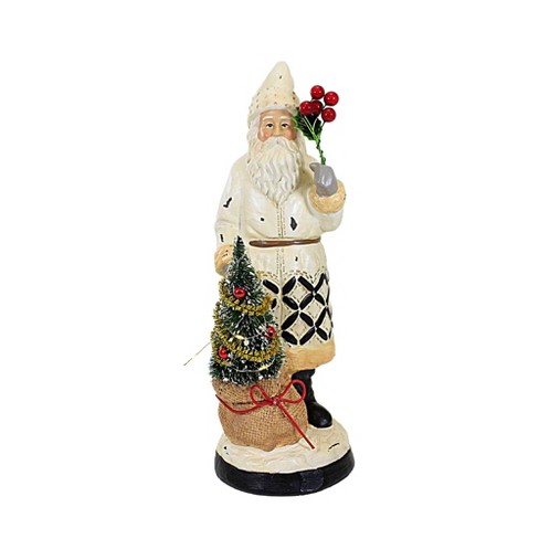 Ganz 11.5 Inch Folk Art Santa Figurine Bottle Brush Tree Berries Santa ...