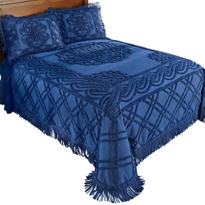 Collections Etc Elegant Chenille Fringe Bedspread King Royal Blue : Target