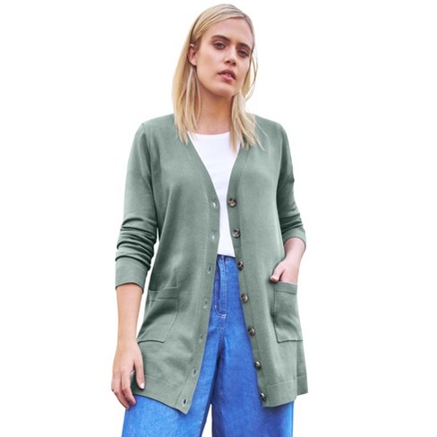 Ellos Women's Plus Size Long Button Front Cardigan - 18/20, Grey Spruce ...