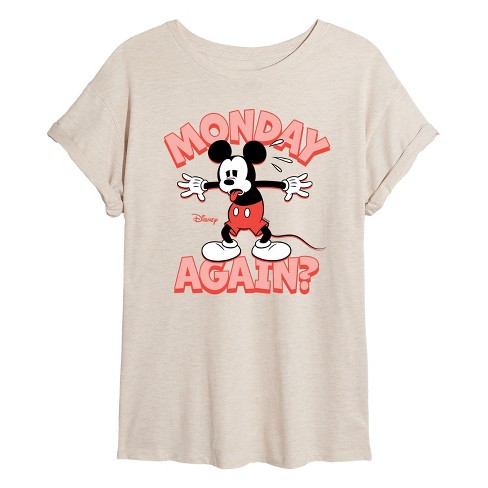Women's Disney Monday Again Oversized Graphic T-shirt - Birch - Large ...