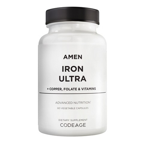 Amen Iron Ultra Supplement + Copper, Folate, Vitamin C & B12, Ferrous ...