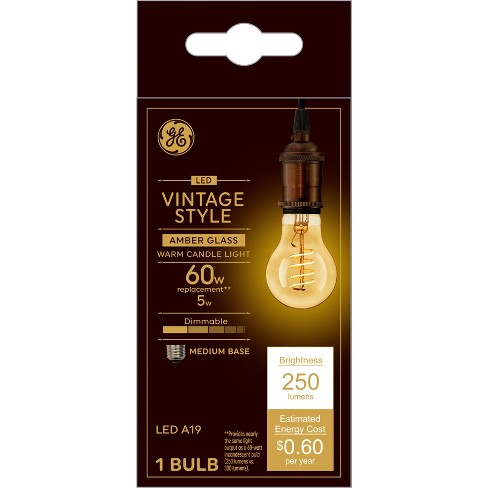Ge 60w Vintage Style A19 Led Light Bulb Amber Glass: Warm Dimmable ...