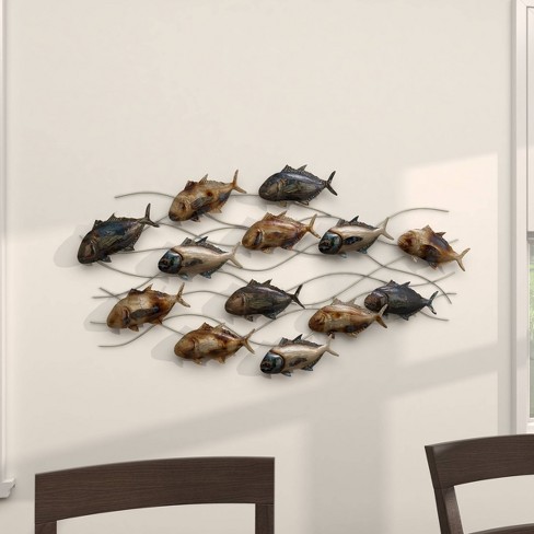 24" X 45" Metal Fish Indoor Outdoor Wall Decor Multi Colored - Olivia ...