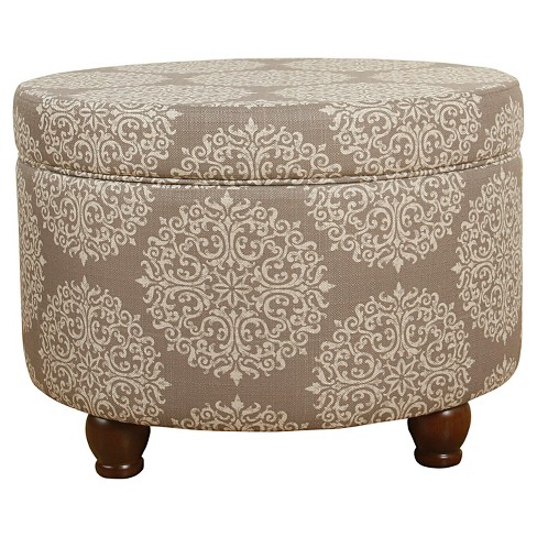 Storage Ottoman - Brown Medallion - Homepop: Upholstered, Lift-off Lid ...