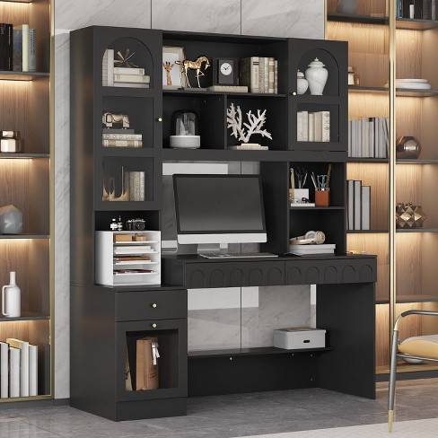 Famapy Black Home Office Desk Single Computer Desk With Top Storage ...