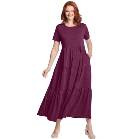 Woman Within Women's Plus Size Short-sleeve Tiered Dress - 22/24, Deep ...