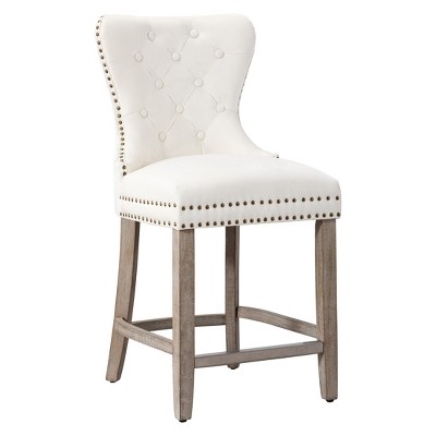 Westintrends 24" Upholstered Saddle Seat Counter Stool, Antique White ...
