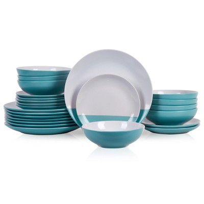 Stone Lain Lizzy 24-piece Dinnerware Set Stoneware, Service For 8, Teal ...
