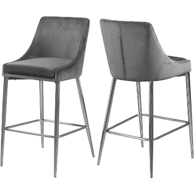 HomeStock 37.5 in.H Gray Finish Low Back Metal Frame Barstool Velvet ...