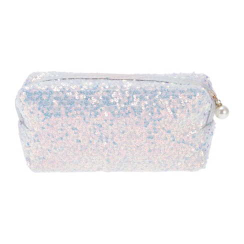 Unique Bargains Women Portable Sparkly Sequin Makeup Bag White 1 Pc ...
