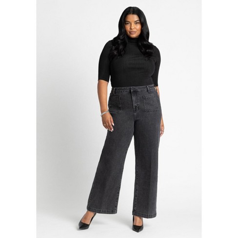 Eloquii Women's Plus Size Trouser Jean - 14, Washed Black : Target