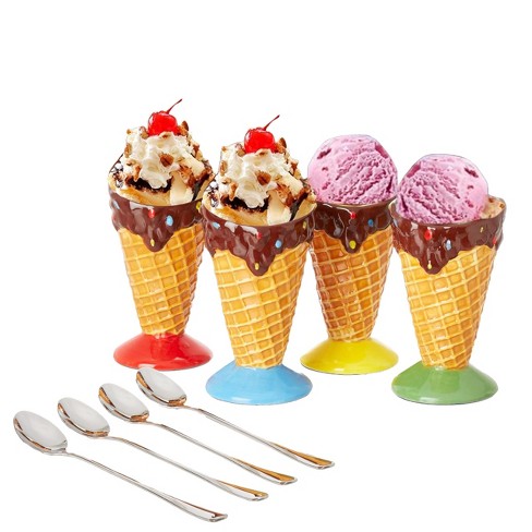 Kovot Ceramic Dessert & Ice Cream Cone Set - Includes 4 Ceramic Cones ...