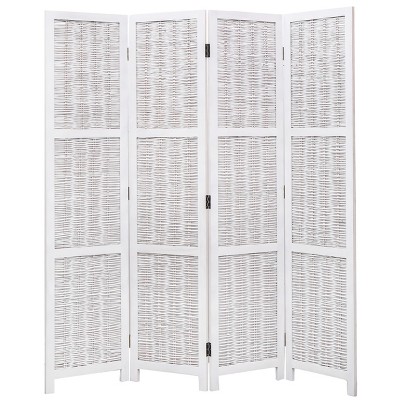 4 Panel White Color Wicker And Wood Screen Room Divider : Target