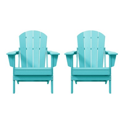 Westintrends Ashore Hdpe Folding Adirondack Chair (set Of 2), Turquoise ...