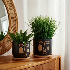 Modern Stoneware Ceramic Planters with Abstract Artistic Design ...