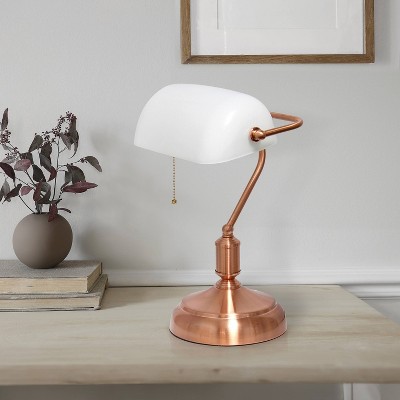 Executive Banker's Desk Lamp with Glass Shade Rose Gold - Simple ...