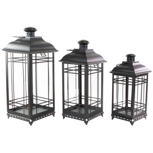 Northlight Set Of 3 Distressed Black Mission Style Candle Lanterns 19.5 ...