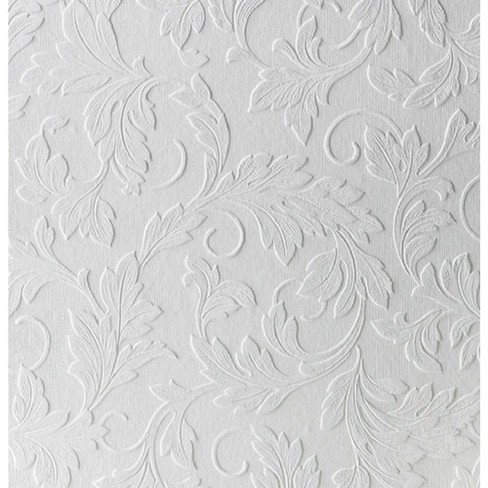 Large Scrolling Leaf White Paintable Wallpaper : Target
