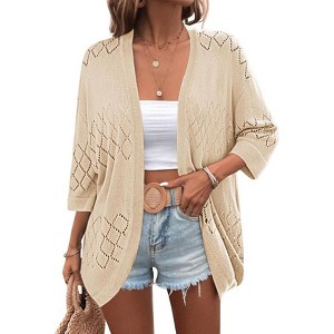 Zeagoo Womens Lightweight Crochet Cardigan Sweaters Open Front 3/4 ...