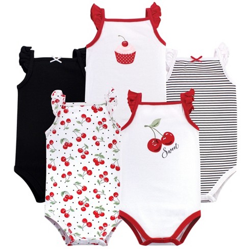 Hudson Baby Infant Girl Cotton Sleeveless Bodysuits 5pk, Cherries, 0-3 ...