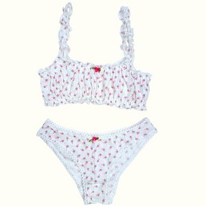 Milanblocks French Romantic pointelle cotton made matching bralette set ...