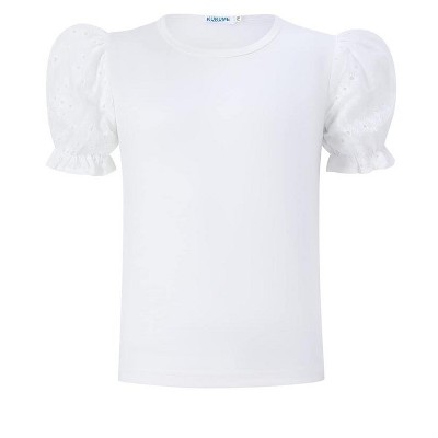 Girls Puff Sleeve Blouse Round Neck Ruffle Sleeve Shirts Girls Shirts ...