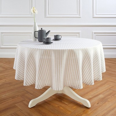 Solino Home Linen Stripe Round Tablecloth Natural And White 60 Inches ...