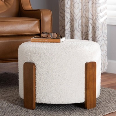 Baxton Studio Finlay Boucle Fabric And Wood Ottoman Footstool : Target